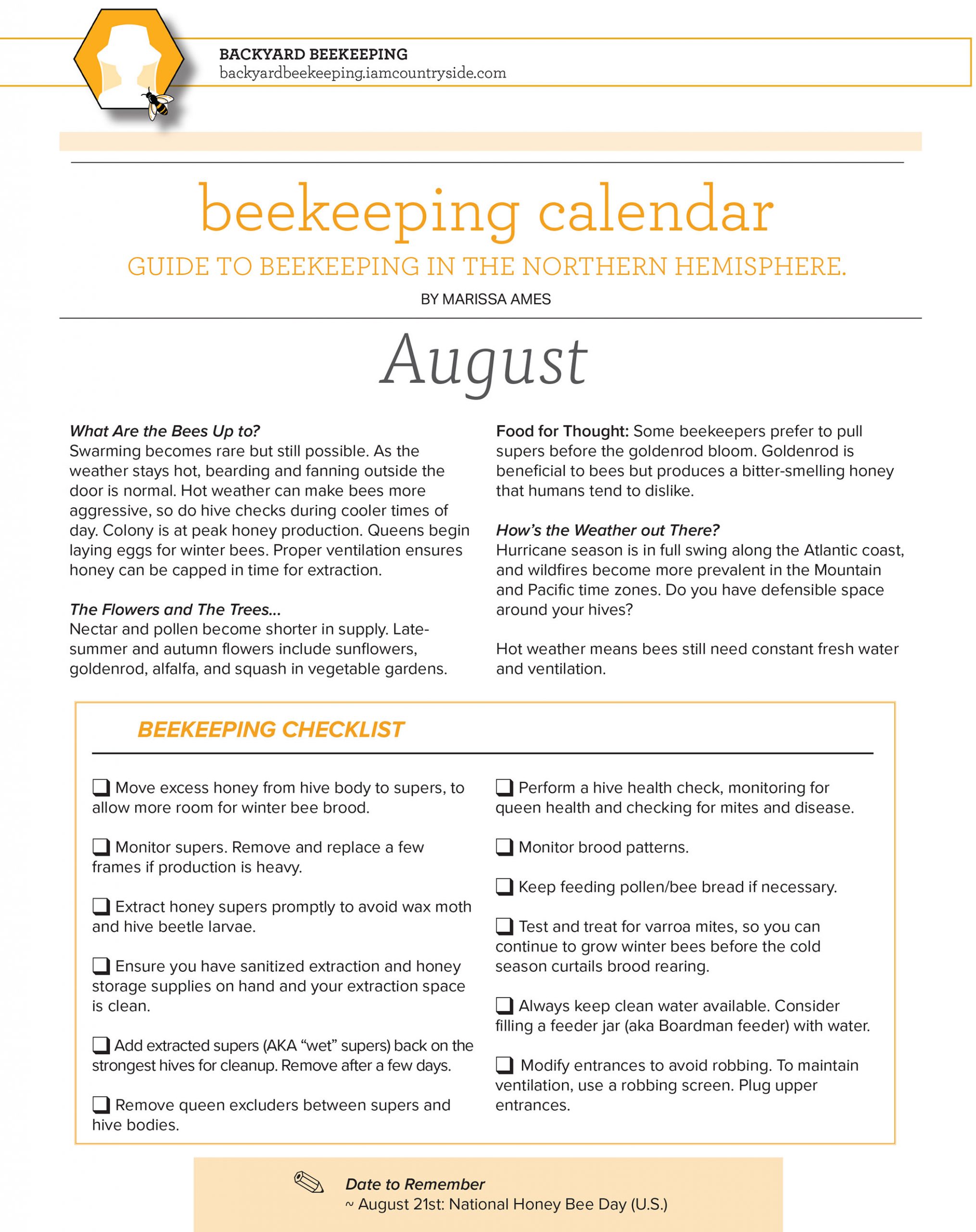 Beekeeping Calendar August/September - Backyard Beekeeping